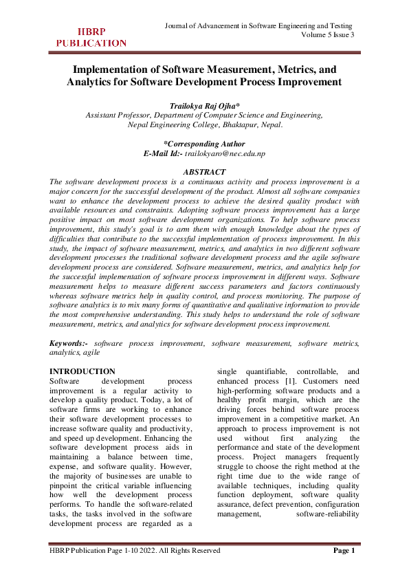 (PDF) Implementation of Software Measurement, Metrics, and Analytics ...