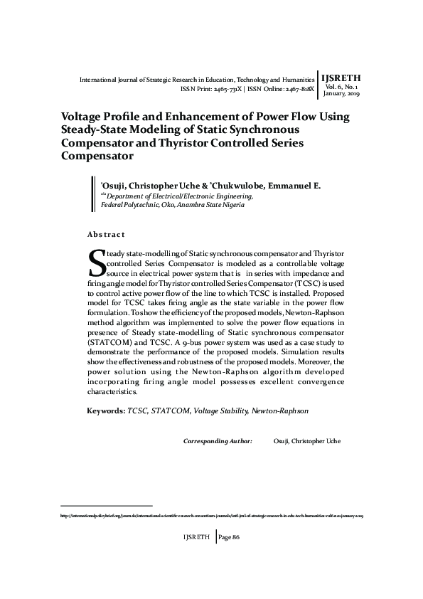 Pdf Voltage Profile And Enhancement Of Power Flow Using Steady State