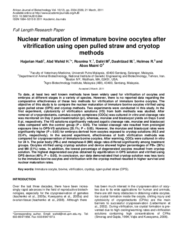 (PDF) Nuclear maturation of immature bovine oocytes after vitrification ...