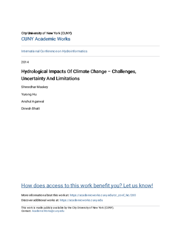 (PDF) Hydrological Impacts Of Climate Change - Challenges, Uncertainty ...