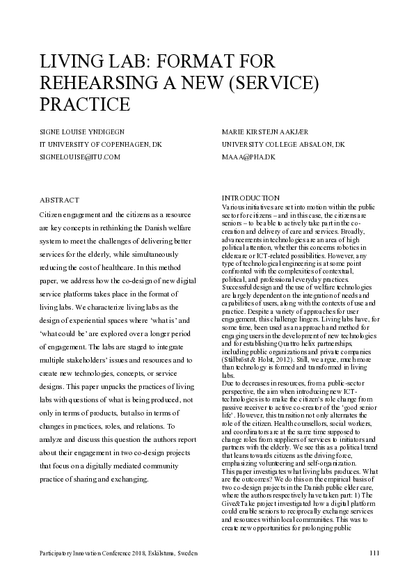 (PDF) Living lab: Format for rehearsing a new (service) practice