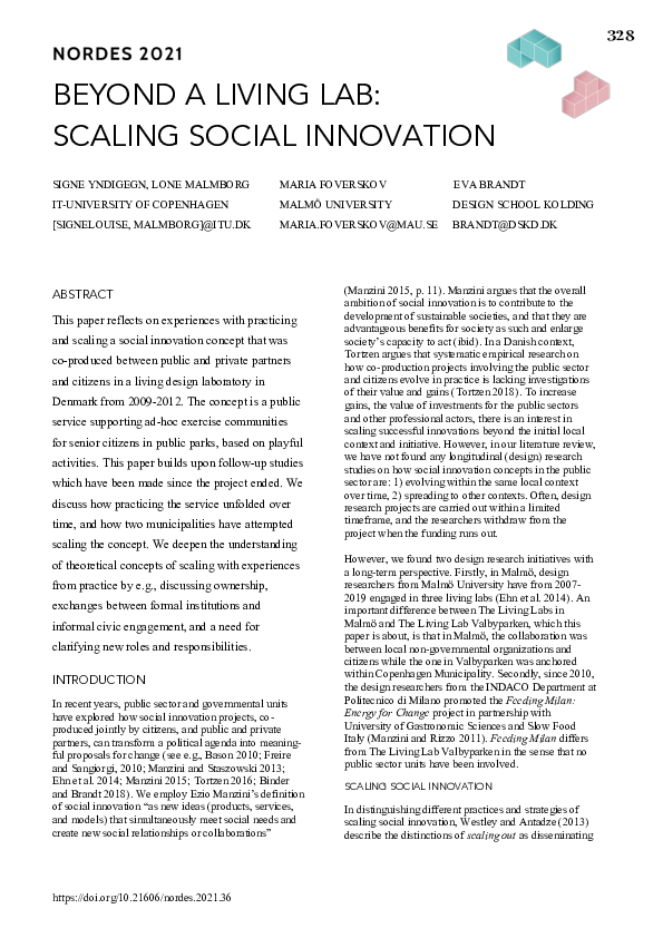 (PDF) Beyond a living lab: Scaling social innovation