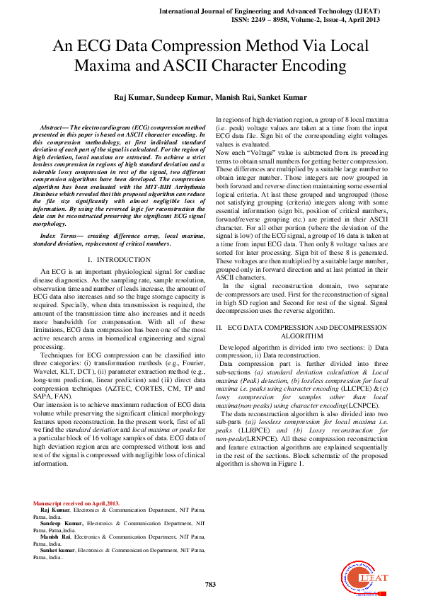 (PDF) An ECG Data Compression Method Via Local Maxima and ASCII Character Encoding