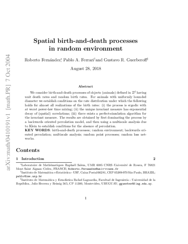 (PDF) Spatial birth-and-death processes in random environment