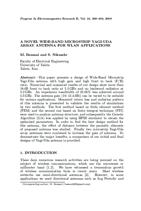 (PDF) A Novel Wide-Band Microstrip Yagi-Uda Array Antenna for Wlan ...