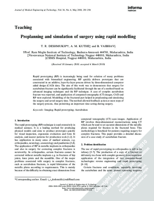 (PDF) Preplanning and simulation of surgery using rapid modelling