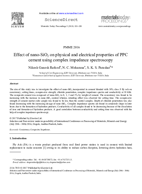(PDF) Effect of nano-SiO 2 on physical and electrical properties of PPC cement using complex ...