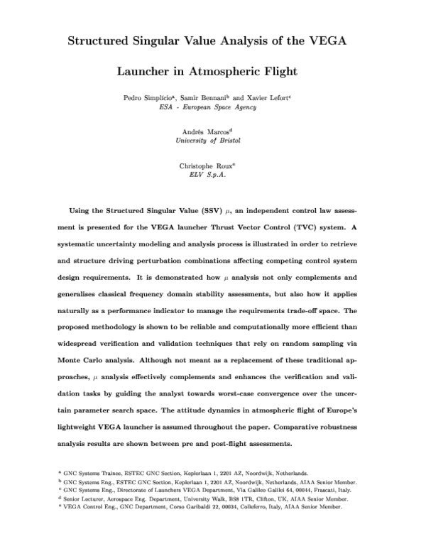 (PDF) Structured Singular-Value Analysis of the Vega Launcher in ...
