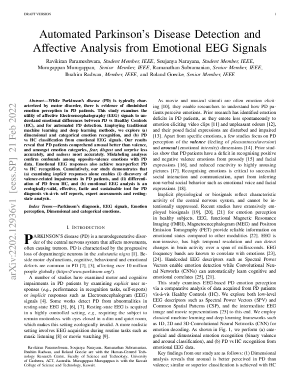 (PDF) Automated Parkinson's Disease Detection and Affective Analysis ...