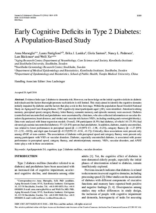 (PDF) Early Cognitive Deficits in Type 2 Diabetes: A Population-Based Study