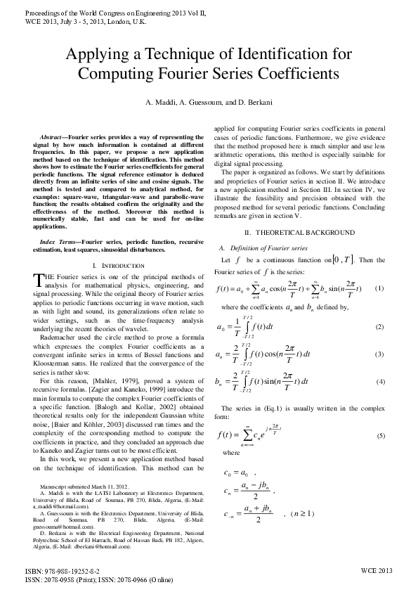 (PDF) Applying a Technique of Identification for Computing Fourier Series Coefficients