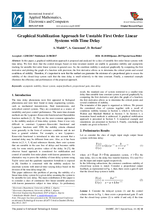 (PDF) Graphical Stabilization Approach for Unstable First Order Linear ...