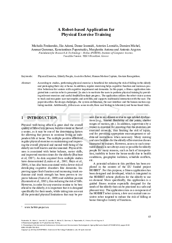(PDF) A Robot-based Application for Physical Exercise Training