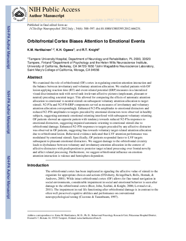 (PDF) Orbitofrontal cortex biases attention to emotional events