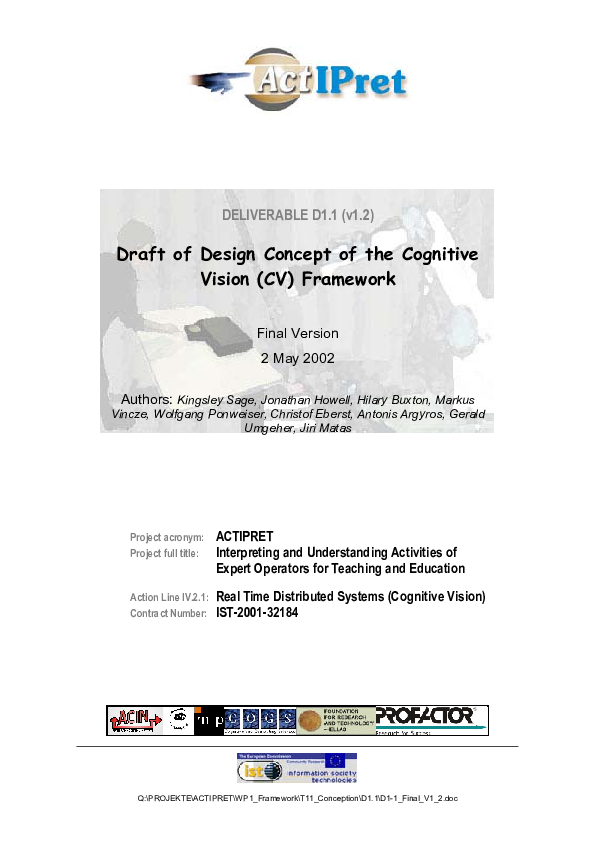 (PDF) Draft of Design Concept of the Cognitive Vision (CV) Framework