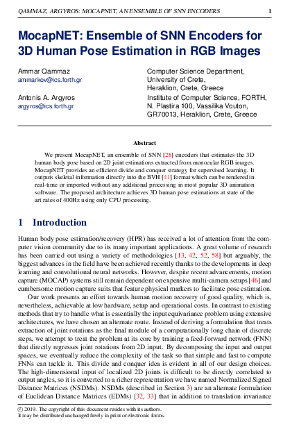 (PDF) MocapNET: Ensemble of SNN Encoders for 3D Human Pose Estimation in RGB Images