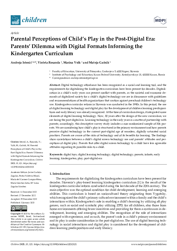 (PDF) Parental Perceptions of Child’s Play in the Post-Digital Era ...