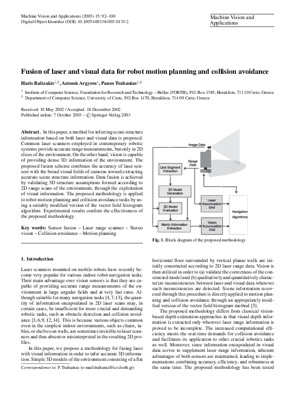 (PDF) Fusion of laser and visual data for robot motion planning and collision avoidance