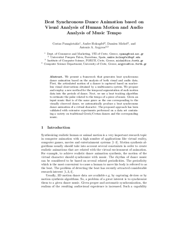 (PDF) Beat Synchronous Dance Animation Based on Visual Analysis of ...