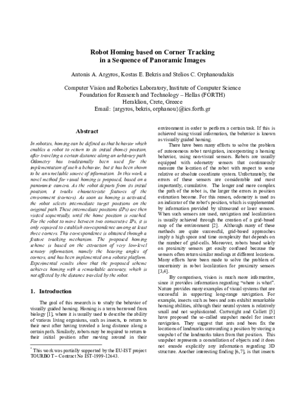 (PDF) Robot homing based on corner tracking in a sequence of panoramic images