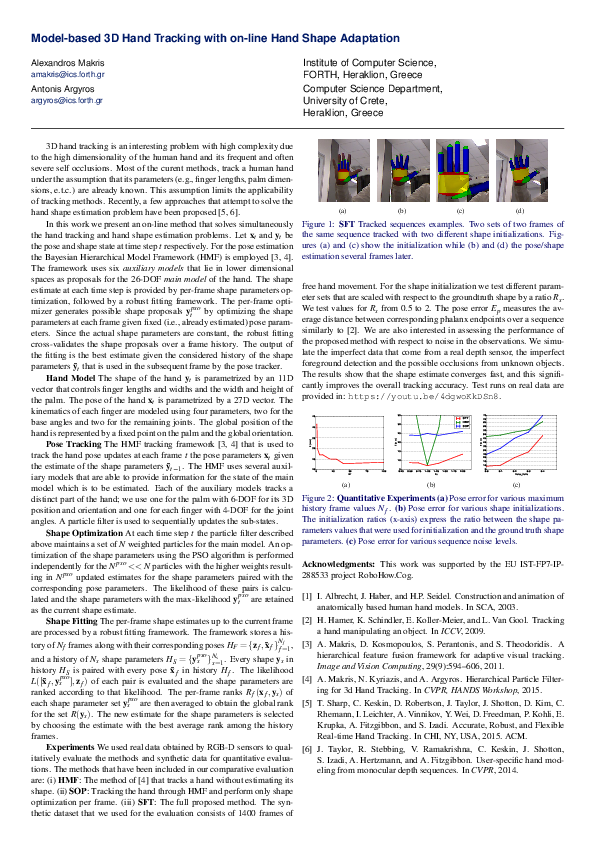(PDF) Model-based 3D Hand Tracking with on-line Shape Adaptation
