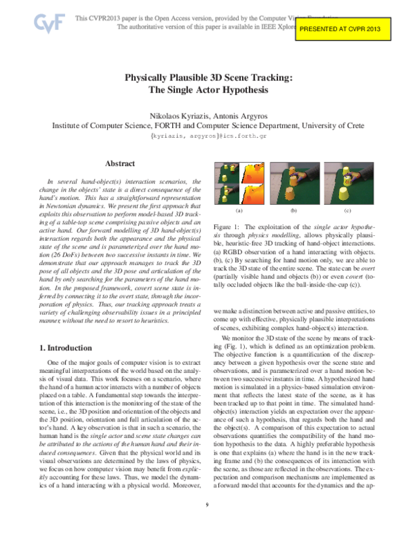 (PDF) Physically Plausible 3D Scene Tracking: The Single Actor Hypothesis