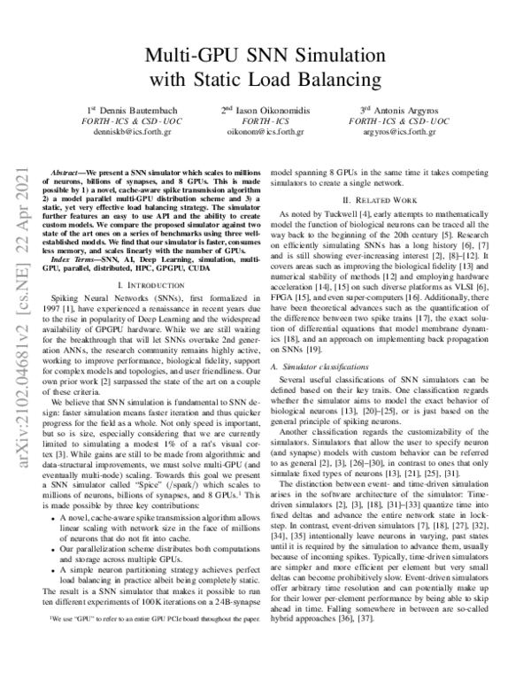 (PDF) Multi-GPU SNN Simulation with Static Load Balancing