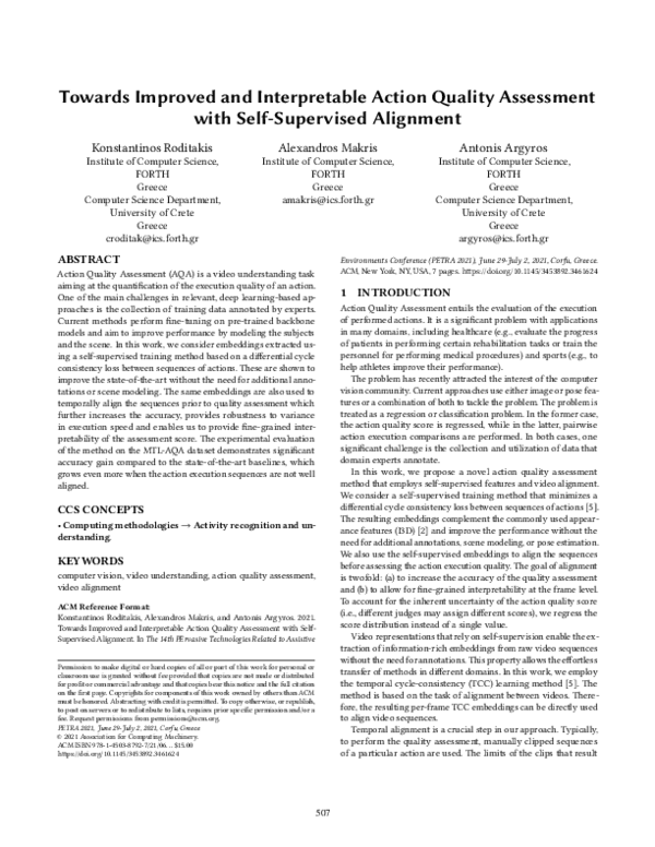 (PDF) Towards Improved and Interpretable Action Quality Assessment with Self-Supervised Alignment