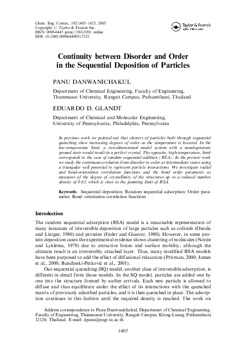 (PDF) Continuity Between Disorder and Order in the Sequential ...