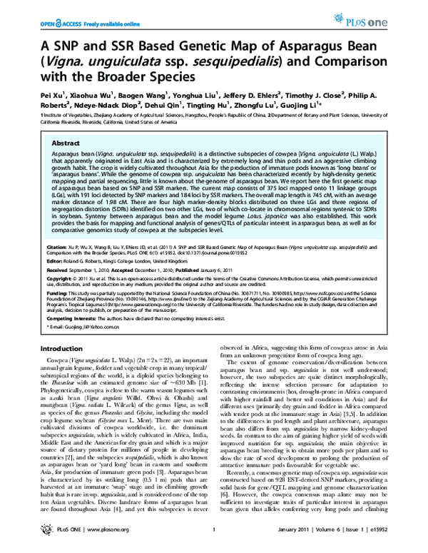 (PDF) A SNP and SSR Based Genetic Map of Asparagus Bean (Vigna ...
