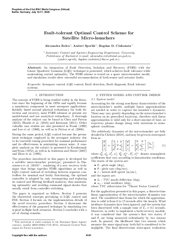 (PDF) Fault-tolerant Optimal Control Scheme for Satellite Micro-launchers