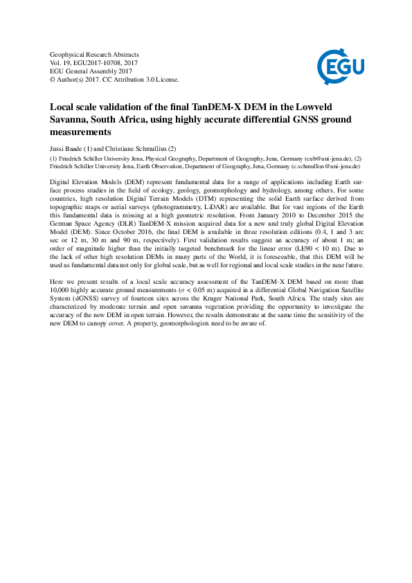 (PDF) Local scale validation of the final TanDEM-X DEM in the Lowveld ...