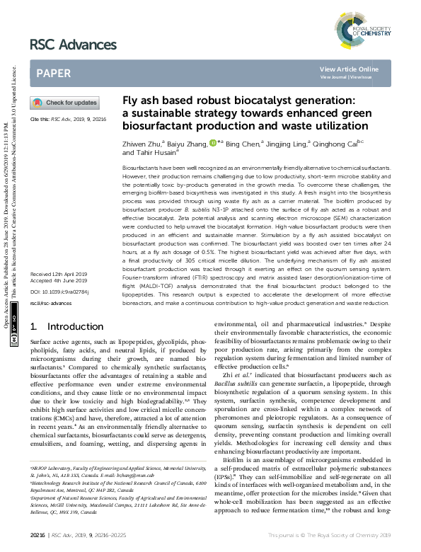 (PDF) Fly ash based robust biocatalyst generation: a sustainable ...