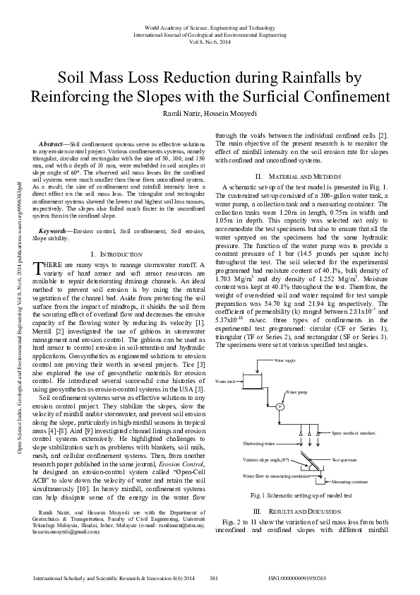 (PDF) Soil Mass Loss Reduction during Rainfalls by Reinforcing the ...
