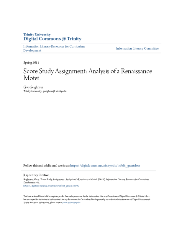 (PDF) Score Study Assignment: Analysis of a Renaissance Motet