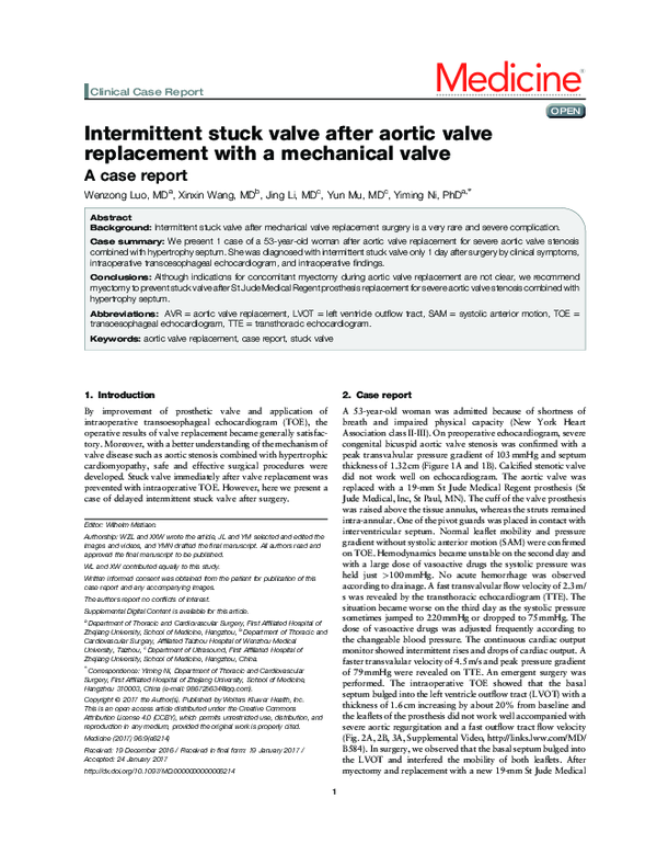 (PDF) Intermittent stuck valve after aortic valve replacement with a ...