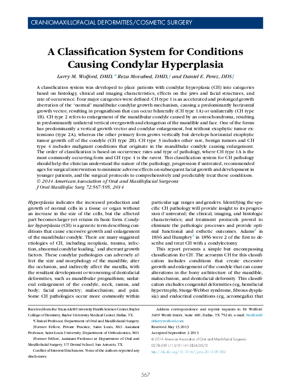 (PDF) A Classification System for Conditions Causing Condylar Hyperplasia