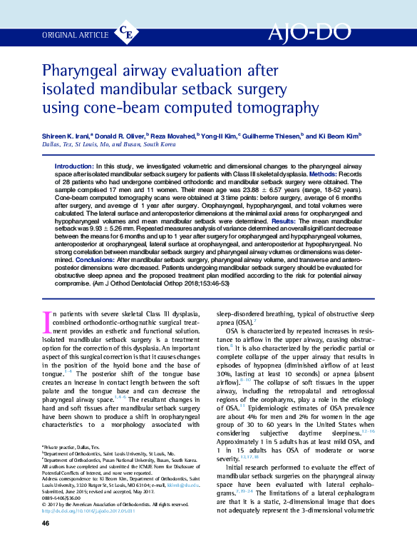 Pdf Pharyngeal Airway Evaluation After Isolated Mandibular Setback
