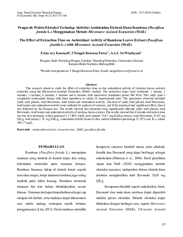 (PDF) Pengaruh Waktu Ektraksi Terhadap Aktivitas Antioksidan Ekstrak ...