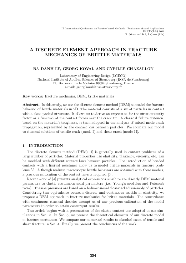 (PDF) A Discrete Element Approach in Fracture Mechanics of Brittle ...