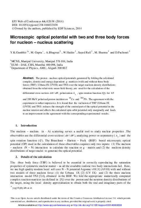 (PDF) Microscopic optical potential with two and three body forces for ...