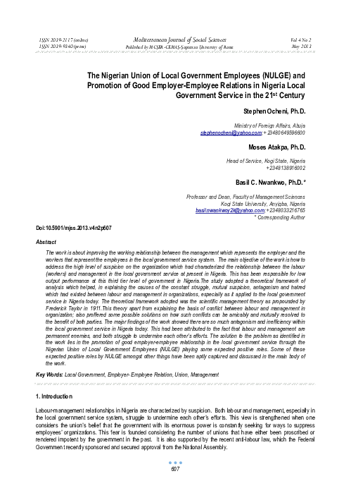 (PDF) The Nigerian Union of Local Government Employees (NULGE) and ...
