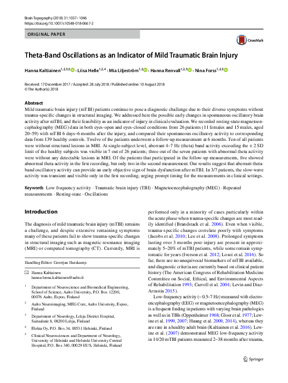 (PDF) Theta-Band Oscillations as an Indicator of Mild Traumatic Brain ...