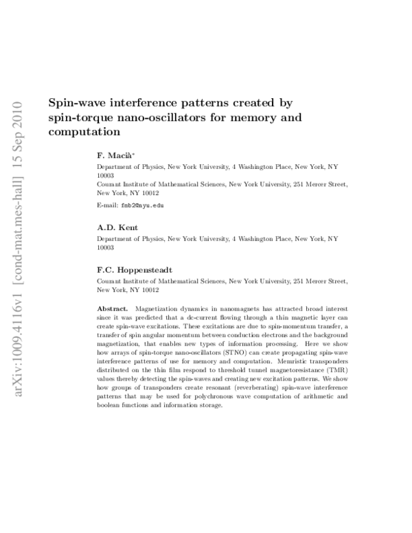 (PDF) Spin-wave interference patterns created by spin-torque nano-oscillators for memory and ...