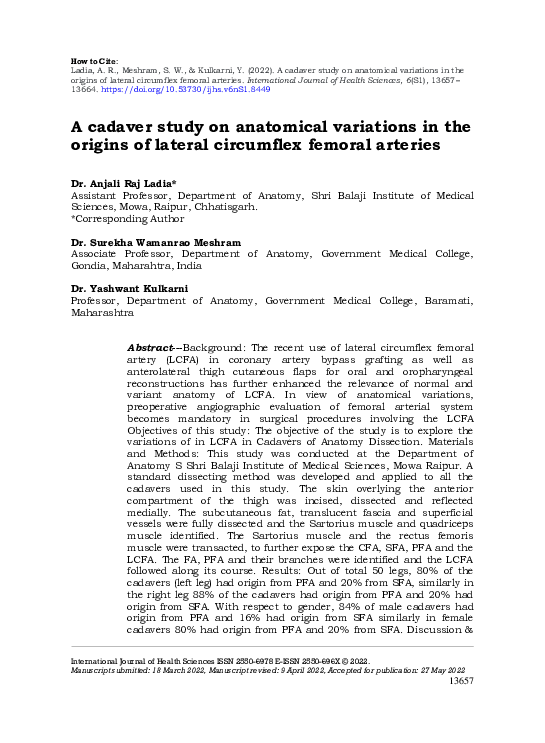 (PDF) Cadaver Study on Anatomical Variations in the Origins of Lateral ...