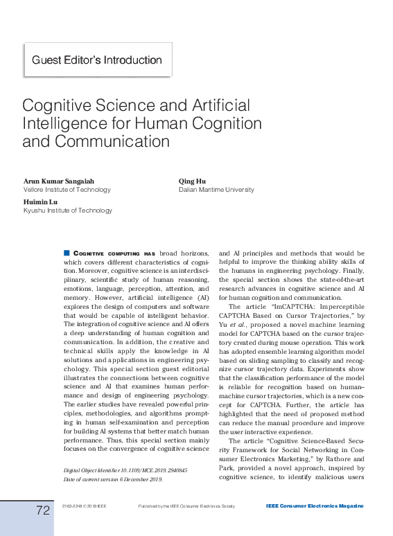 (PDF) Cognitive science and artificial intelligence: simulating the ...