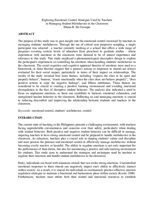 (DOC) Exploring Emotional Control Strategies Used by Teachers in ...