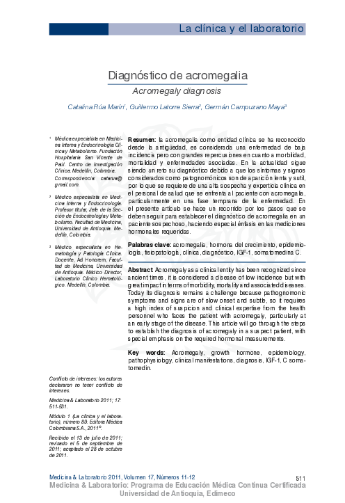(PDF) Diagnóstico de acromegalia Acromegaly diagnosis | Guillermo Latorre-Sierra, MD - Academia.edu