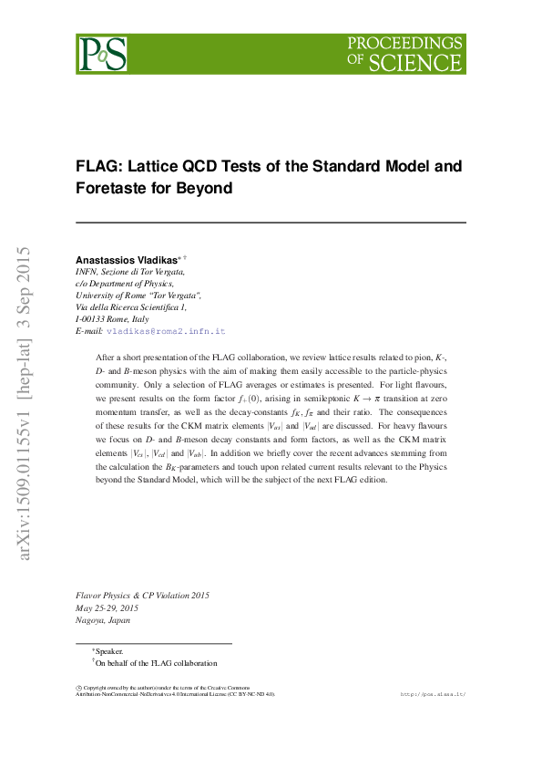 (PDF) FLAG: Lattice QCD Tests of the Standard Model and Foretaste for ...