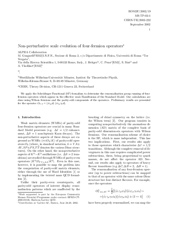 (PDF) Non-perturbative scale evolution of four-fermion operators ...